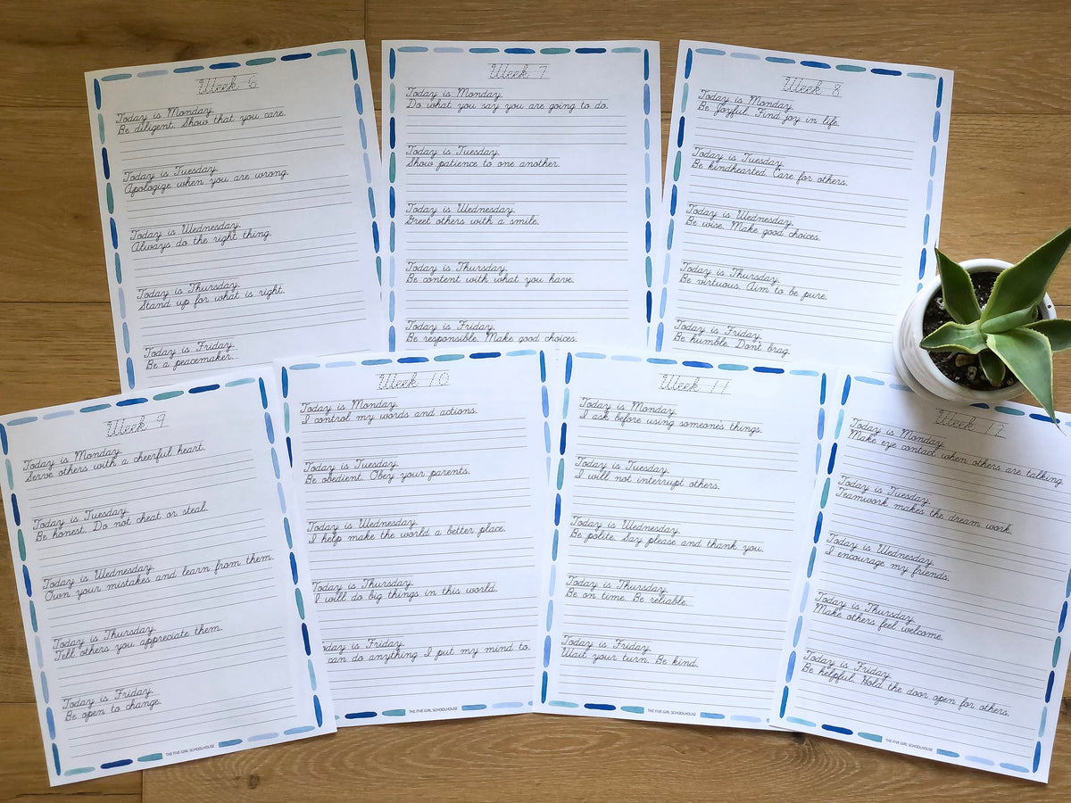 Weekly Character Building Cursive Copywork Practice – The Five Girl ...