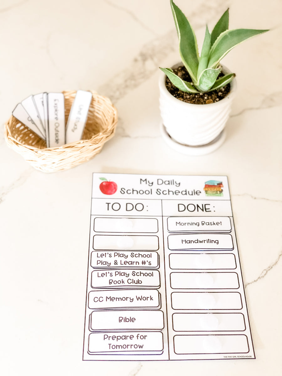 My Daily School Schedule Chart – The Five Girl Schoolhouse