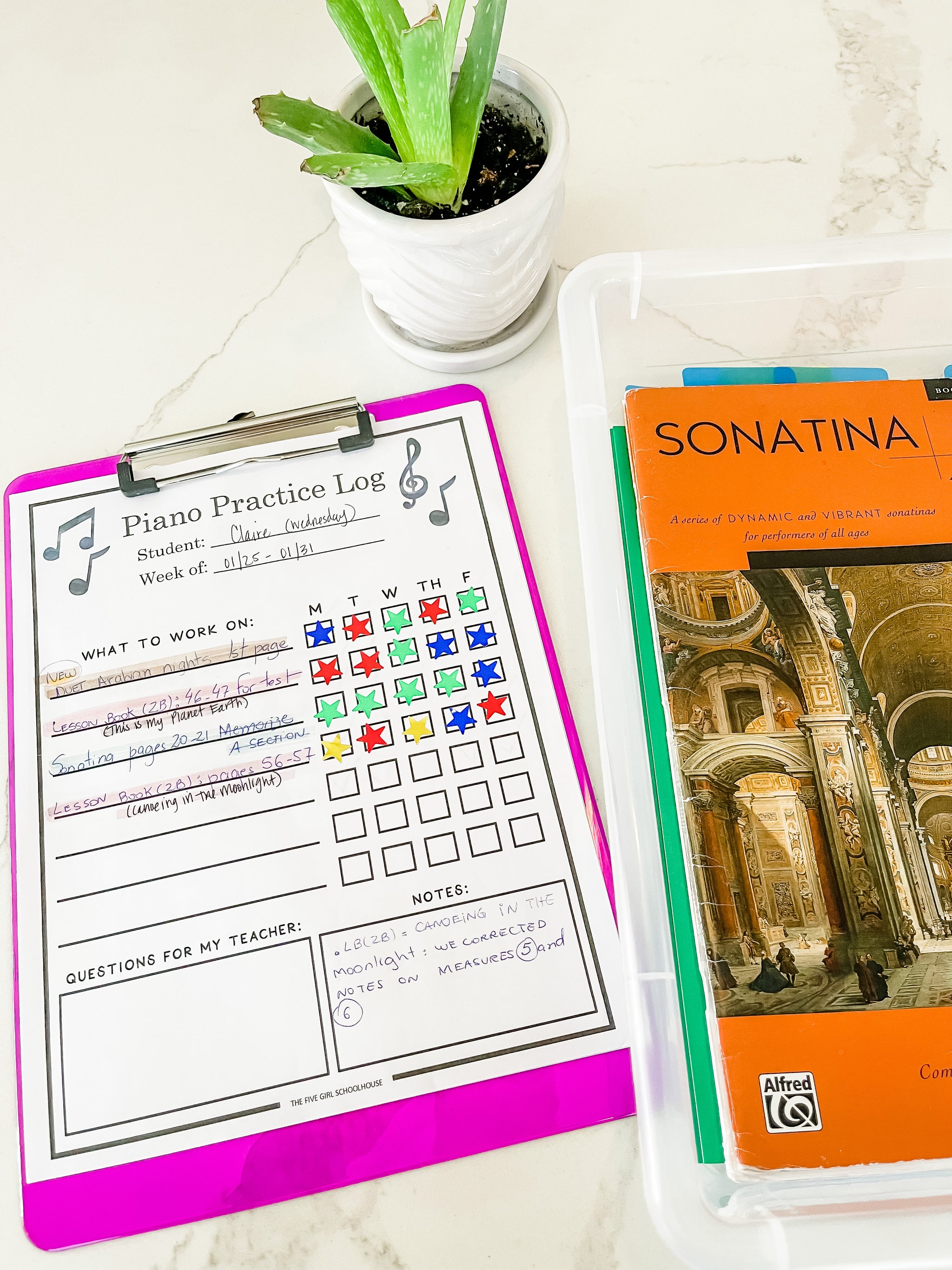 Piano Practice Log – The Five Girl Schoolhouse